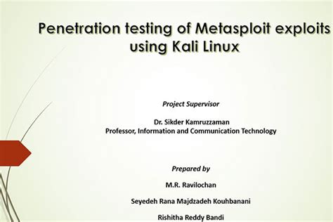 Penetration Testing Of Metasploit Exploits Using Kali Linux Humber