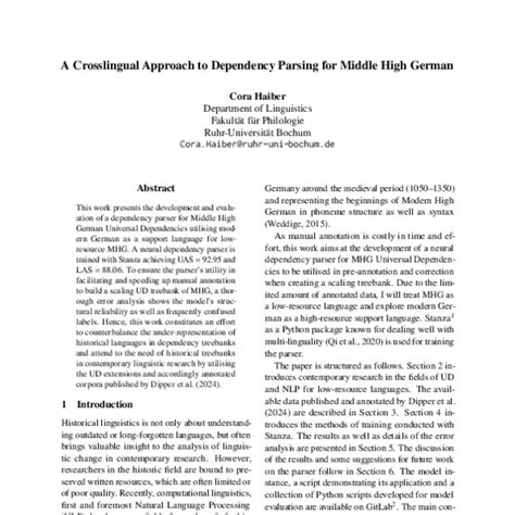 A Crosslingual Approach To Dependency Parsing For Middle High German Acl Anthology