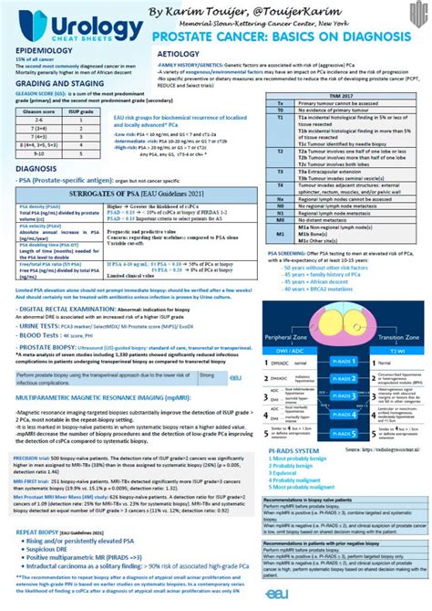 Prostate Cancer Basic On Diagnosis By Karim Touijer Urology Cheatsheets
