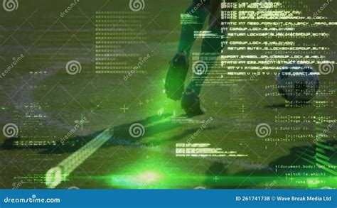 Animation Of Binary Coding Data Processing Over Football Players Stock