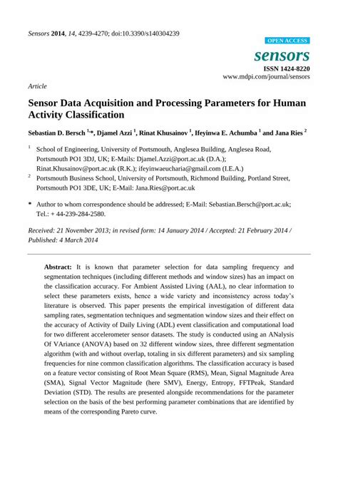 Pdf Sensor Data Acquisition And Processing Parameters For Human