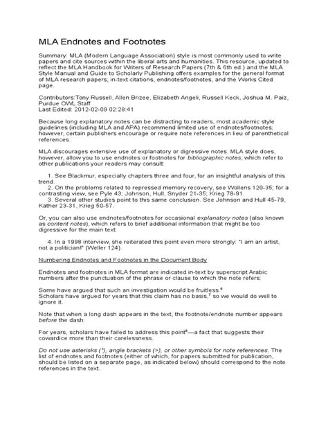 mla endnotes and footnotes note typography citation