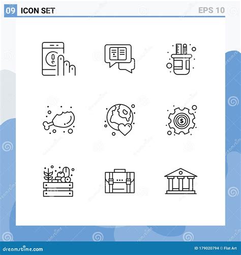 User Interface Pack Of 9 Basic Outlines Of Earth Food Sms Diet Scale Stock Vector