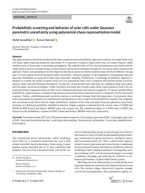Pdf Probabilistic Screening And Behavior Of Solar Cells Under