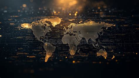 A Digital World Map With Glowing Lines Representing Global Connections And Data Flow Stock