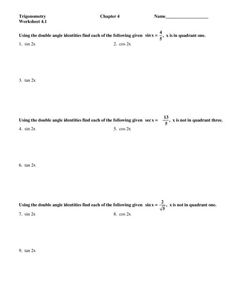 Double Angle Trignometry Practice Problems Docsity