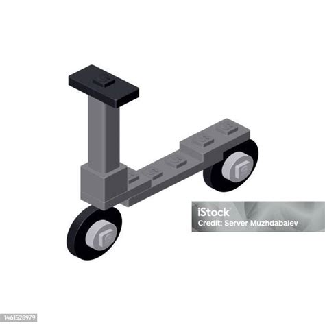 인쇄 및 게임 디자인을 위해 플라스틱 블록으로 조립된 흰색 배경의 회색 킥 스쿠터 벡터 그림입니다 3차원 형태에 대한 스톡 벡터 아트 및 기타 이미지 Istock
