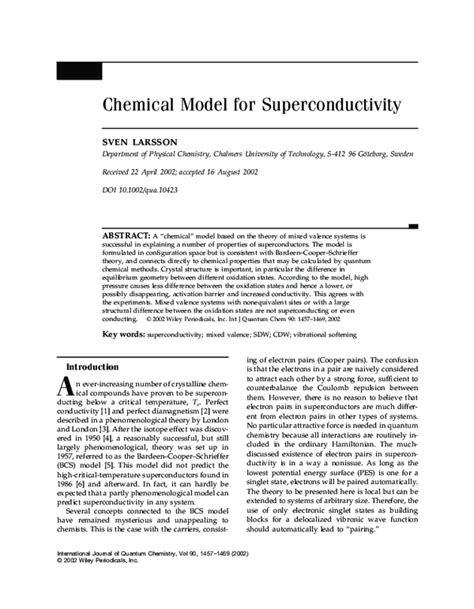 Pdf Chemical Model For Superconductivity