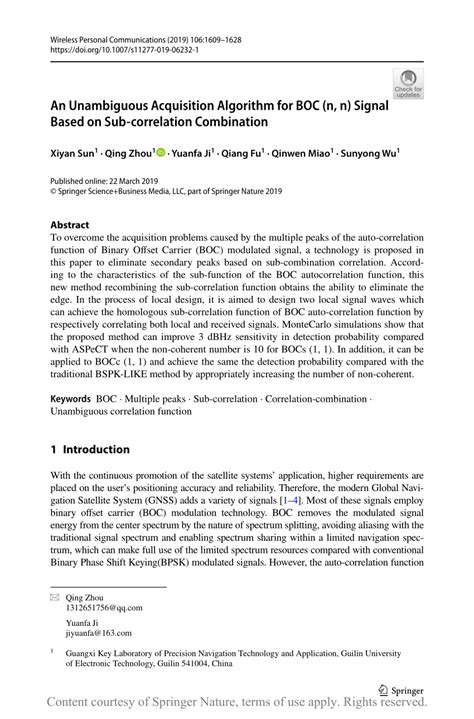 An Unambiguous Acquisition Algorithm For Boc N N Signal Based On Sub