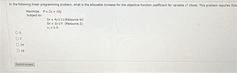 Solved In The Following Linear Programming Problem What Is