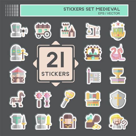 Sticker Set Medieval Related To War Era Symbol Simple Design Editable
