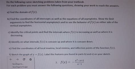 Solved Do The Following Curve Sketching Problems Taken From Chegg Com