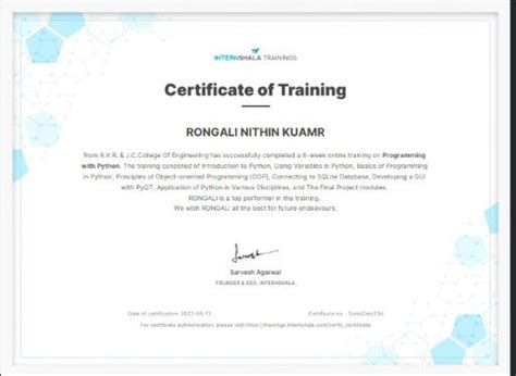 I Recently Completed 6 Weeks Python Programming Internship In Internshala Successfully In That