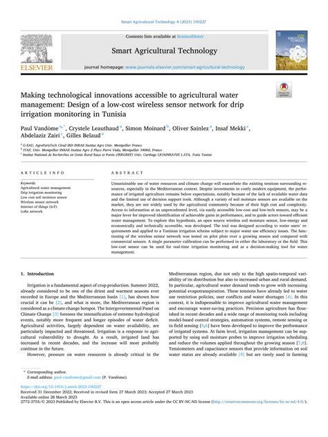 Pdf Making Technological Innovations Accessible To Agricultural Water Management Design Of A