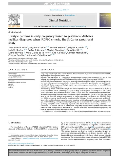 Pdf Nutritional Patterns And Gestational Diabetes Risk
