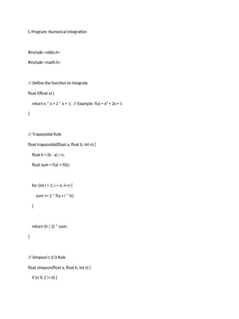 C Program Numerical Integration Pdf