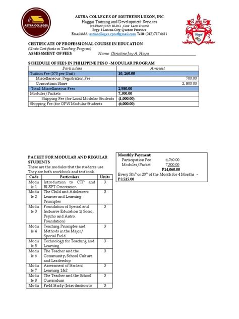 Assessment Form Fees Pdf