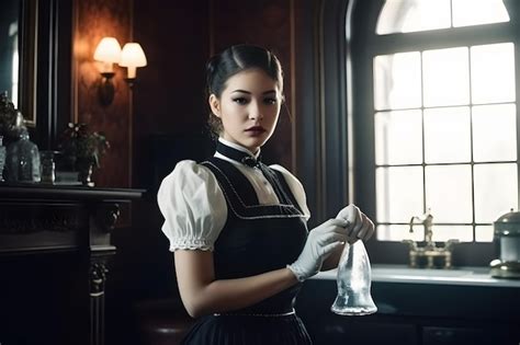 Premium Ai Image Portrait Of Girl With Japanese Maid Costume In