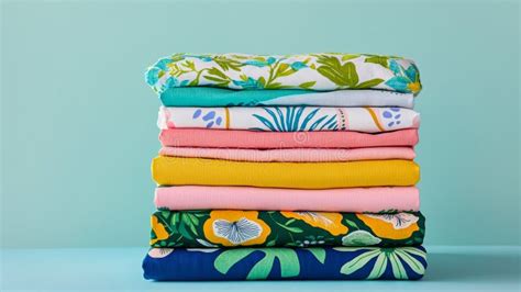 Vibrant Stack Of Folded Fabrics Displaying An Array Of Colors Patterns