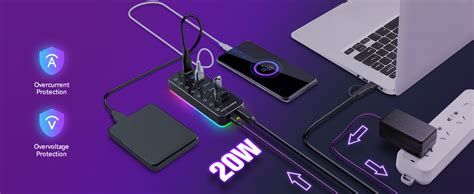 Amazon Com Powered USB Hub RSHTECH RGB 7 Ports USB 3 0 USB C Hub With 14 Mode RGB LED Strip