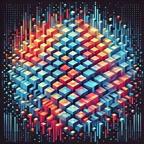 Colorful Cubes Forming A Complex Data Structure In Cyberspace Stock