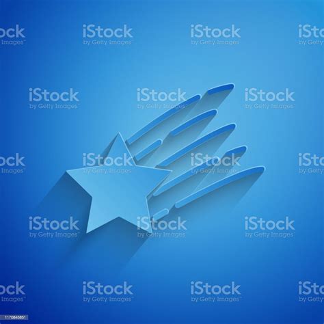 종이 컷 파란색 배경에 고립 된 떨어지는 별 아이콘 스타 트레일과 스타 스타 운석 운석 혜성 소행성 스타 아이콘 종이 아트 스타일입니다 벡터 일러스트레이션 개념에 대한 스톡