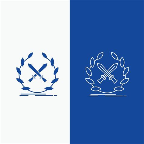 Battle Emblem Game Label Swords Line And Glyph Web Button In Blue