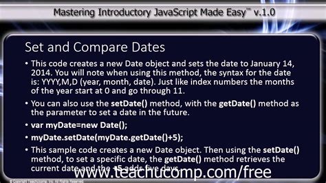 Javascript Training Tutorial Set And Compare Dates Youtube
