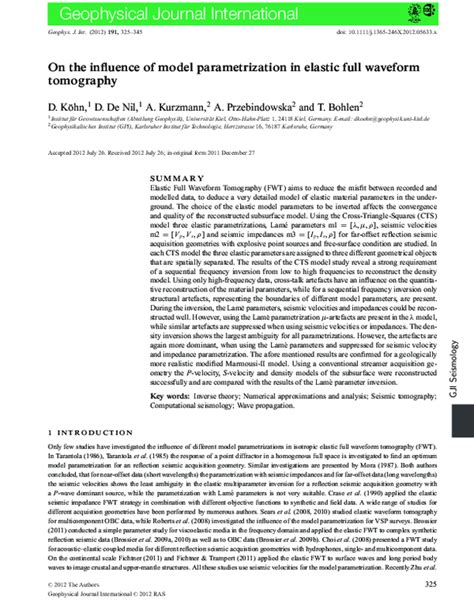 Pdf On The Influence Of Model Parametrization In Elastic Full Waveform Tomography
