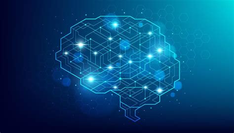 Human Brain Shape Of An Artificial Intelligence With Line Dots On Dark Blue Color Background