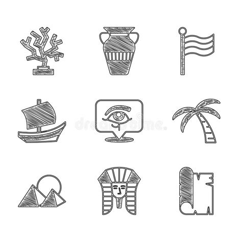 Set Eye Of Horus Egyptian Pharaoh Papyrus Scroll Tropical Palm Tree