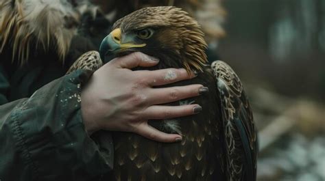 Young Woman39s Hand Hugging An Eagle Premium Ai Generated Image