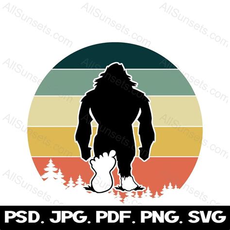 Bigfoot In The Woods Retro Sunset Svg Png  Psd Pdf File Types