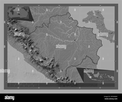 Sumatera Selatan Province Of Indonesia Bilevel Elevation Map With Lakes And Rivers Corner