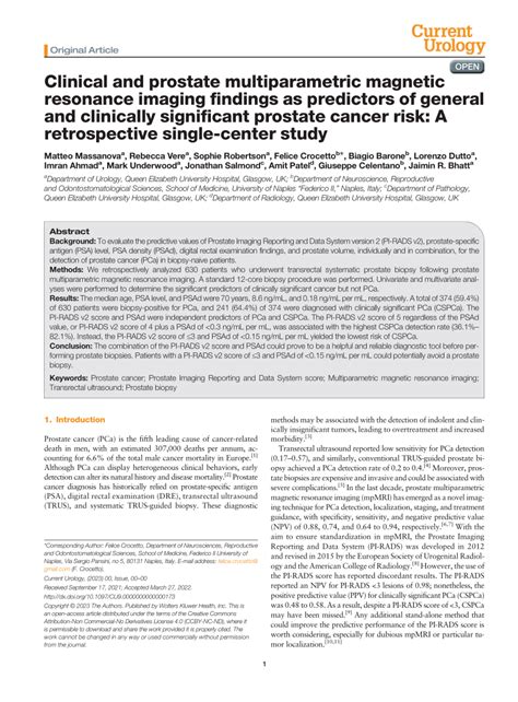 Pdf Clinical And Prostate Multiparametric Magnetic Resonance Imaging Findings As Predictors Of