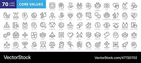 Core Values Icon Set Full Outline Style Icons Vector Image