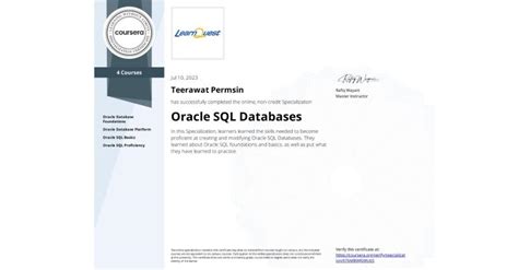 Teerawat Permsin On Linkedin Completion Certificate For Oracle Sql Databases