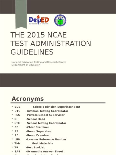The 2015 Ncae Test Administration Guidelines National Education Testing And Research Center