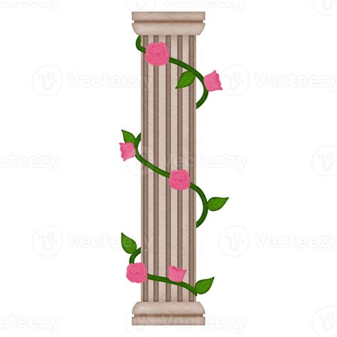 Greek Roman Pillar With A Rose Vine Watercolor Illustration 23980483 Png