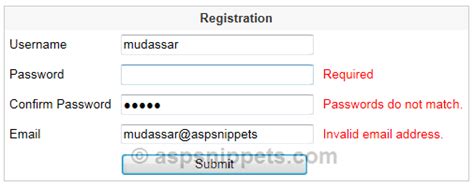 Simple User Registration Form Example In Aspnet