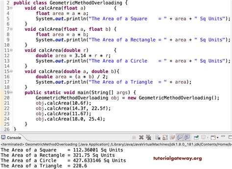 Java Program To Find Area Of Geometric Figures Using Method Overloading