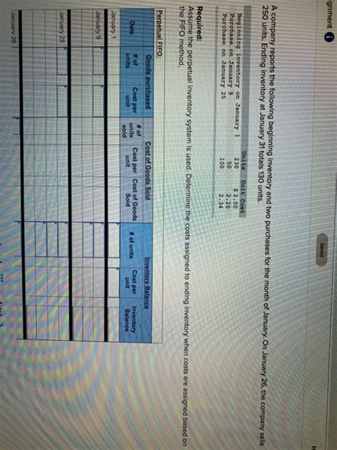 ignment 0 saved a company reports the following beginning inventory and