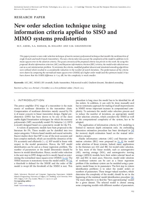 Pdf New Order Selection Technique Using Information Criteria Applied