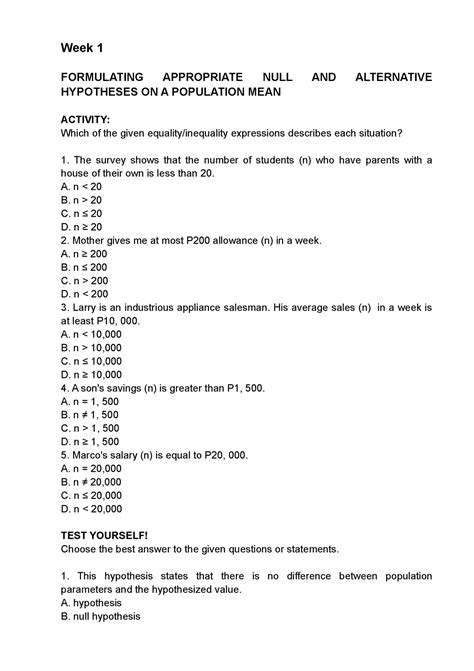 activity in stats activity week 1 formulating appropriate null and