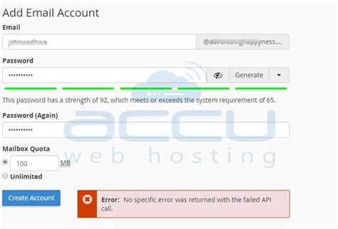 Cpanel Email Account Create Error No Specific Error Was Returned With
