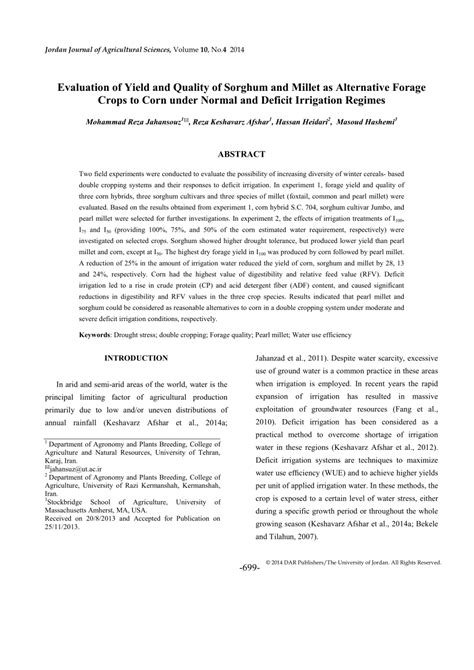 Pdf Evaluation Of Yield And Quality Of Sorghum And Millet As Alternative Forage Crops To Corn