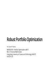 Robust Portfolio Optimization Pdf Robust Portfolio Optimization Prof Daniel P Palomar