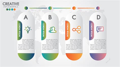 4 단계 또는 옵션이있는 비즈니스를위한 인포 그래픽 현대 디자인 벡터 템플릿은 전략을 보여줍니다 워크플로 레이아웃 다이어그램 연례 보고서 웹 디자인 팀 워크에 사용할 수