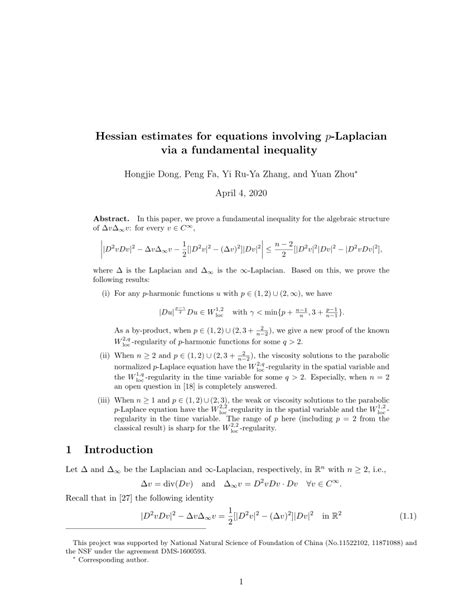 Full Article Hessian Estimates For Equations Involving P Laplacian Via A Fundamental Inequality