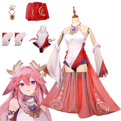 Genshin Impact Cosplay Yae Miko Costume Guuji Yae Women Sexy Cartoon Summer Swimwear Halloween